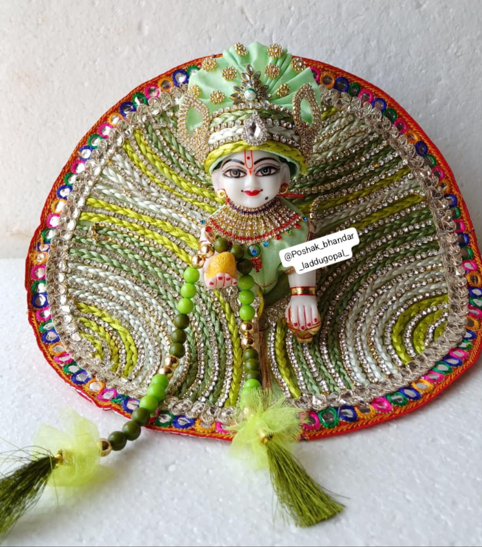 Green colour heavy work dress – POSHAK BHANDAR LADDU GOPAL